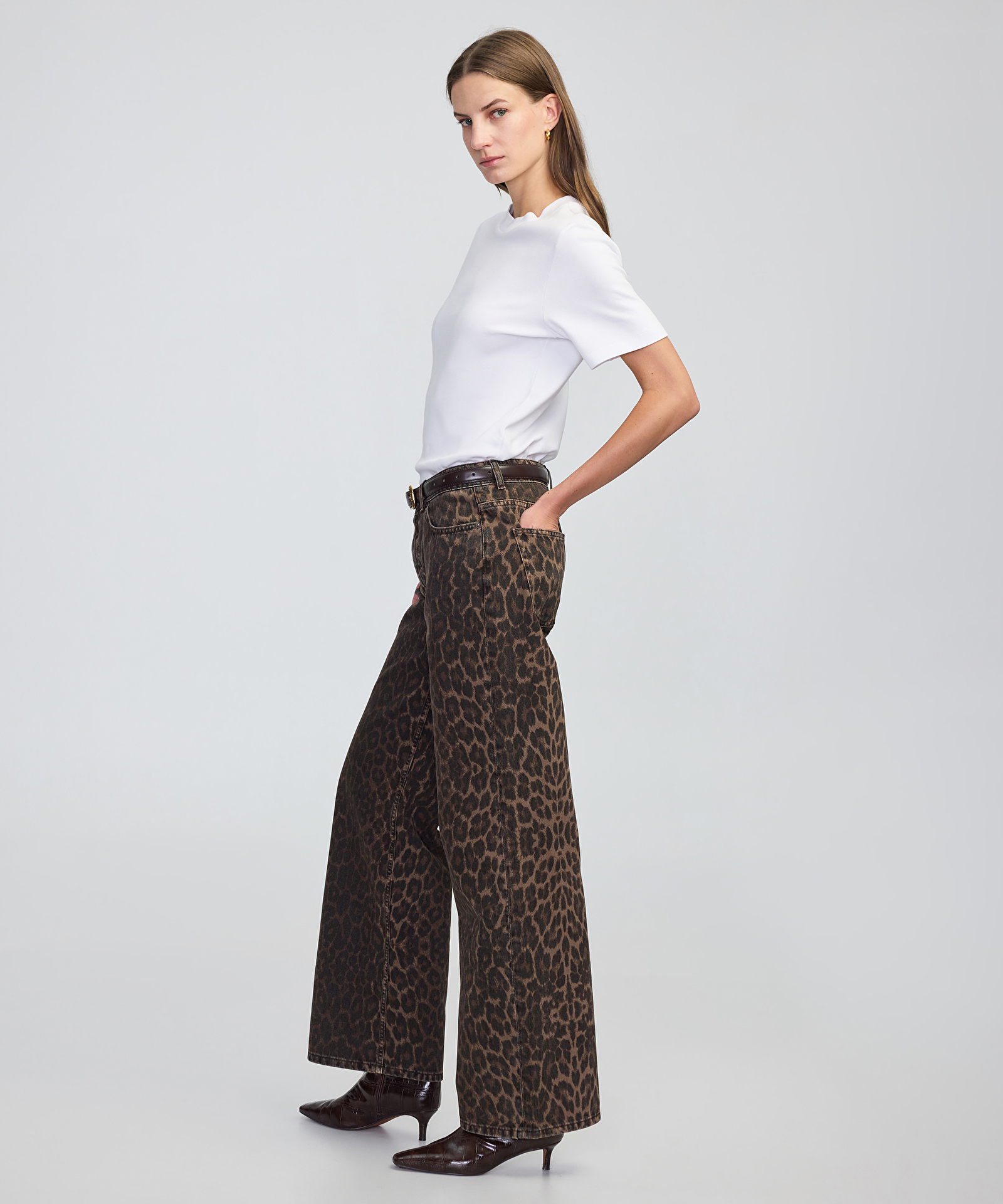 Kahverengi Leopar desen palazzo jean pantolon IW6250018038074 | İpekyol